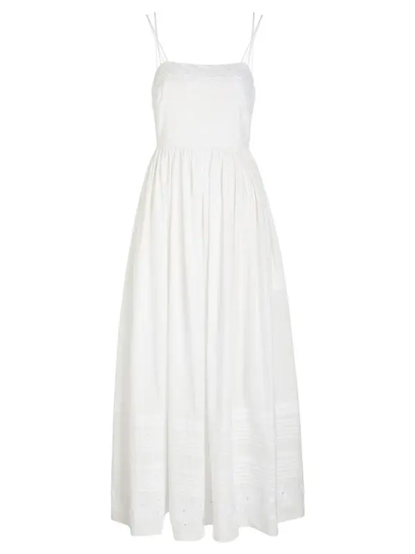 BODE Chamomile Pintucked Cotton Midi Dress - White