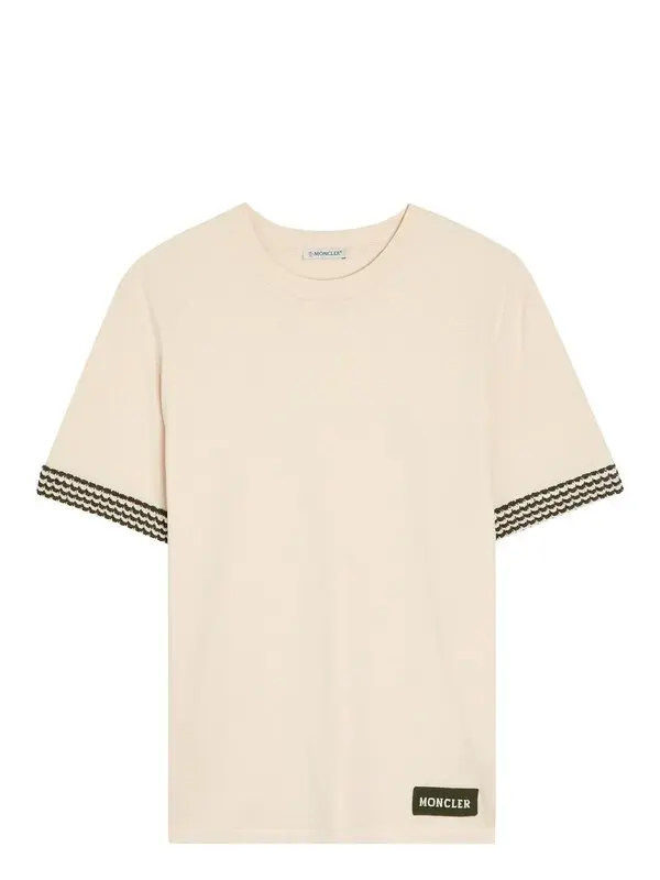 Moncler Knit-trimmed Cotton T-shirt - Beige