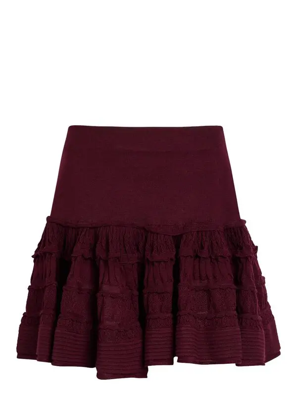 Alaïa Ruffled Wool-blend Mini Skirt - Burgundy