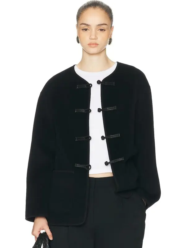 RÓHE Mandarin Double Faced Wool Jacket - Navy