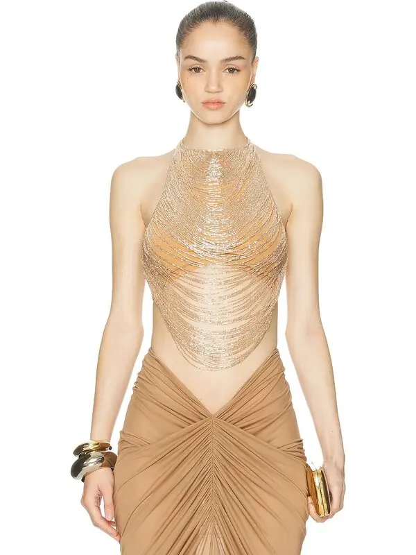 MAY MASHIAH Nina Beaded Top - Rose Gold