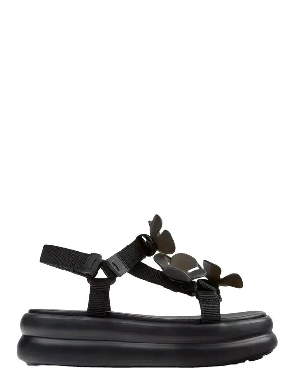 Camper Twins Flower Detail Touch-strap Sandals - Black