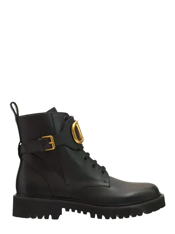 Valentino Garavani Logo-detail Leather Boots - Black