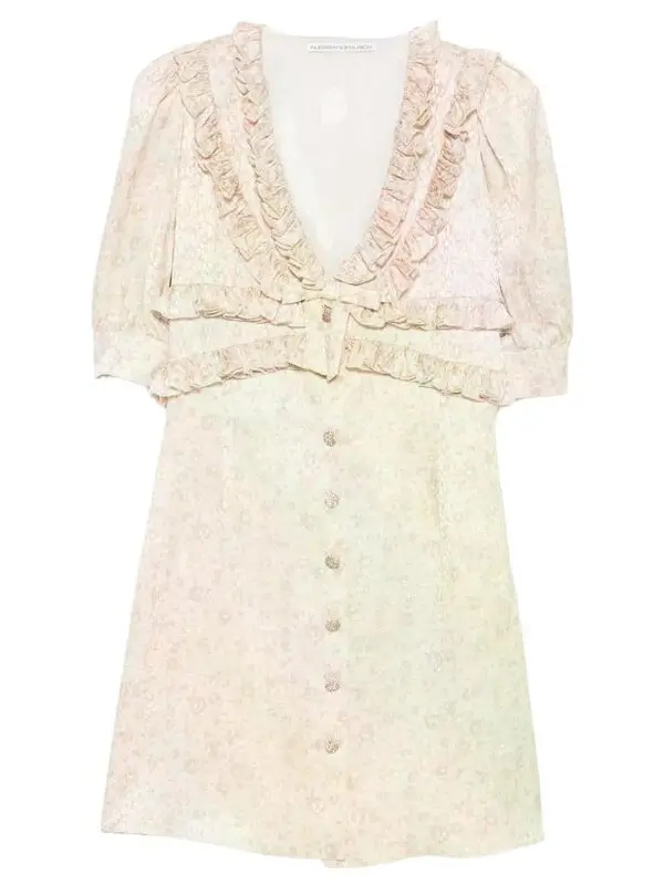 Alessandra Rich Ruffled Floral Print Dress - Neutrals