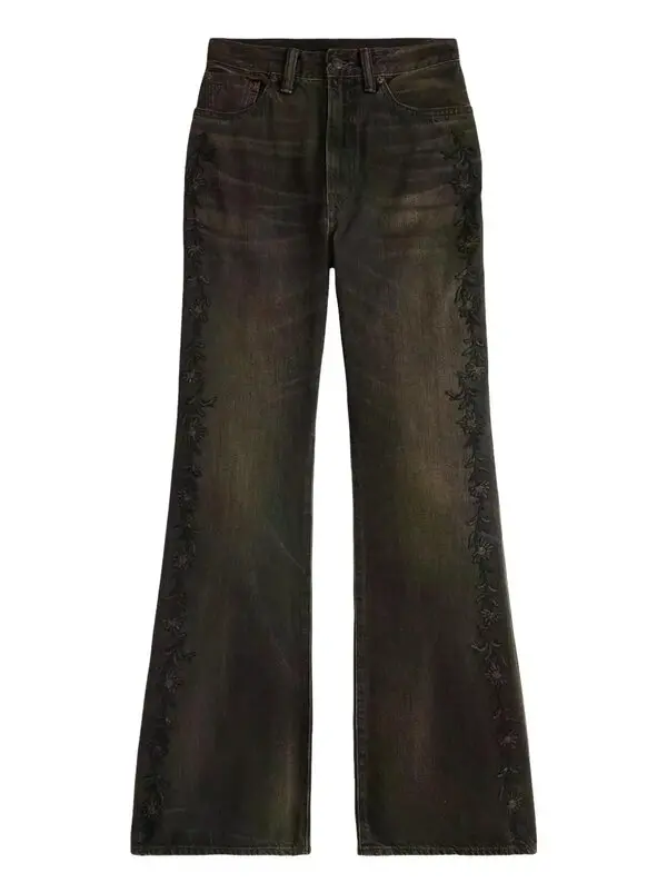 Ralph Lauren Floral-embroidered Flared Jeans - Black