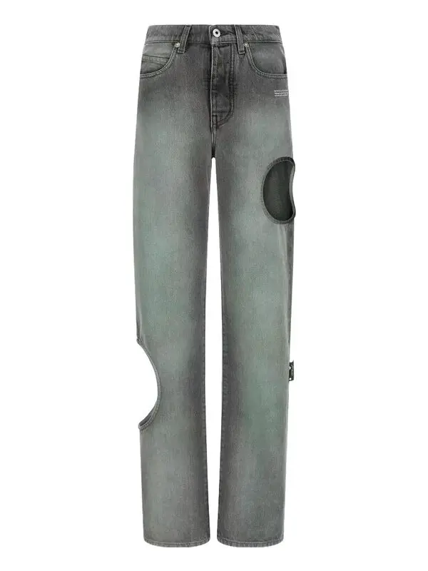 Off-White Cut-out Straight Leg Jeans - Grey