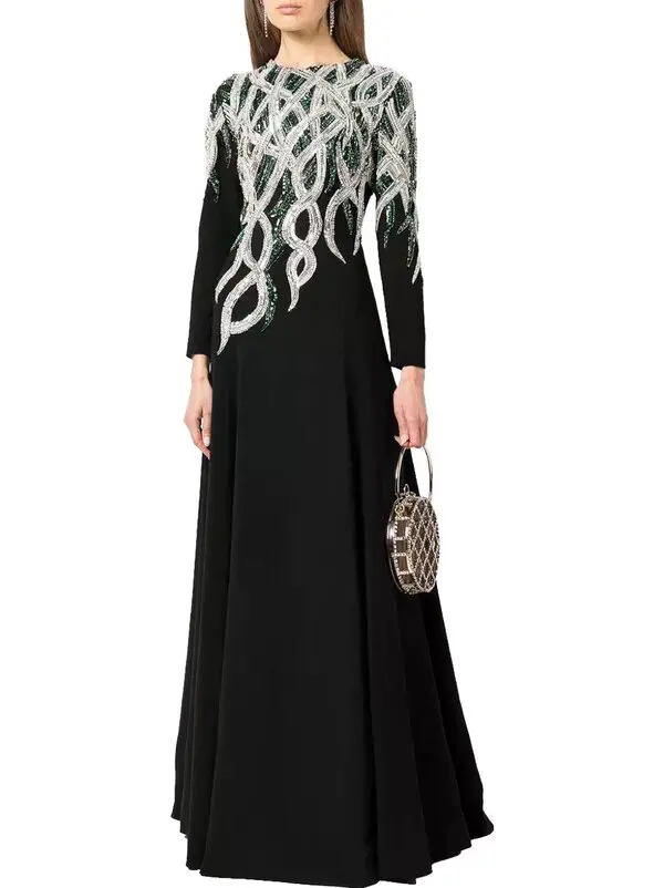 DINA MELWANI Sheer Tulle Maxi Dress - Black