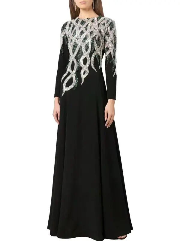 DINA MELWANI Crystal Embellished Gown - Black