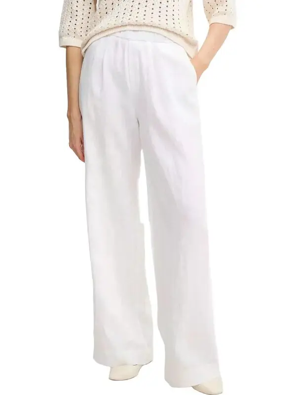 OUI Wide Leg Linen Trousers - White