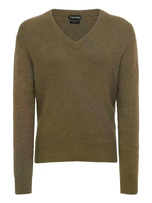 TOM FORD Long-sleeved V-neck Sweater - Green