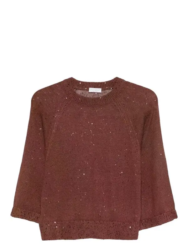 Brunello Cucinelli Sequin Embellished Jersey Top - Brown