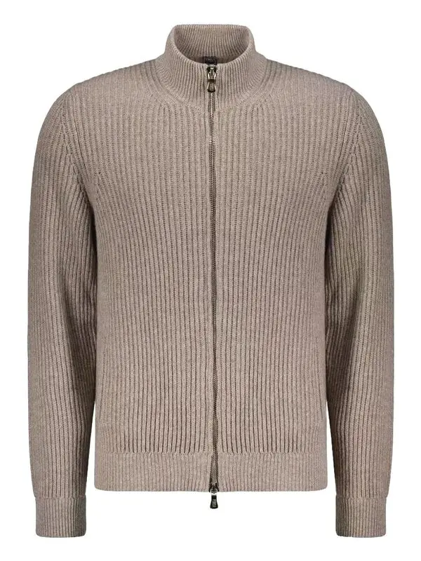 Fedeli High Collar Zip Cardigan - Neutrals