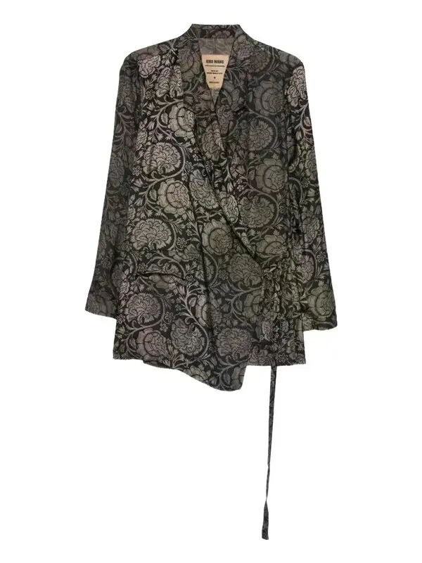 UMA WANG Floral-print Tie Jacket - Black