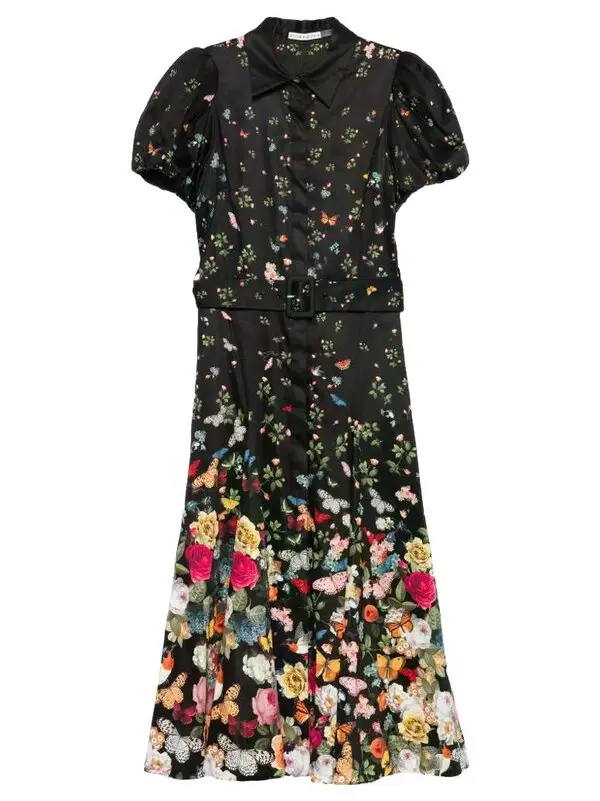 Alice + Olivia Henrietta Floral Belted Midi Dress - Black