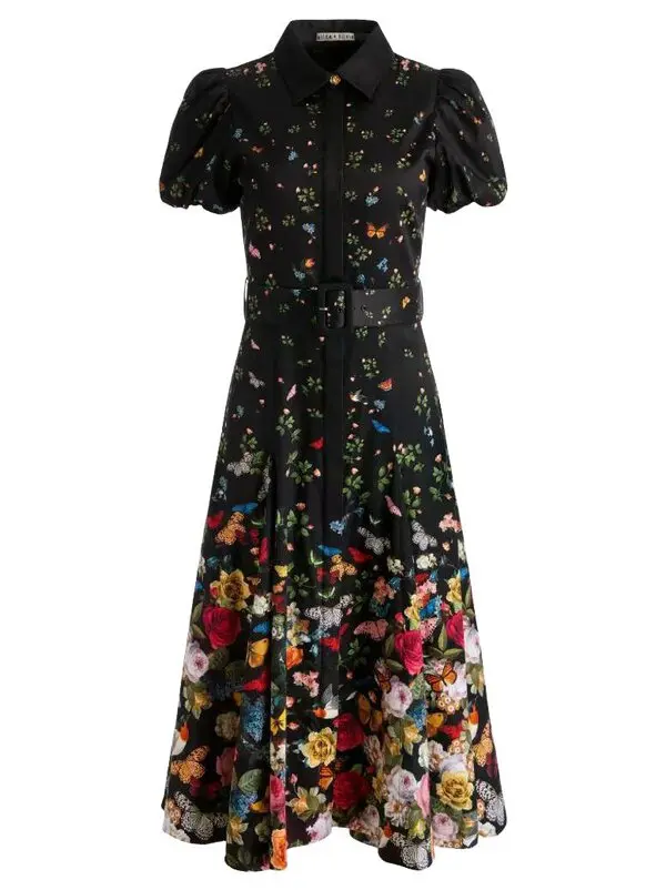 Alice + Olivia Henrietta Floral Belted Midi Dress - Black