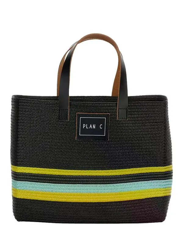 Plan C Raffia Tote Bag - Black