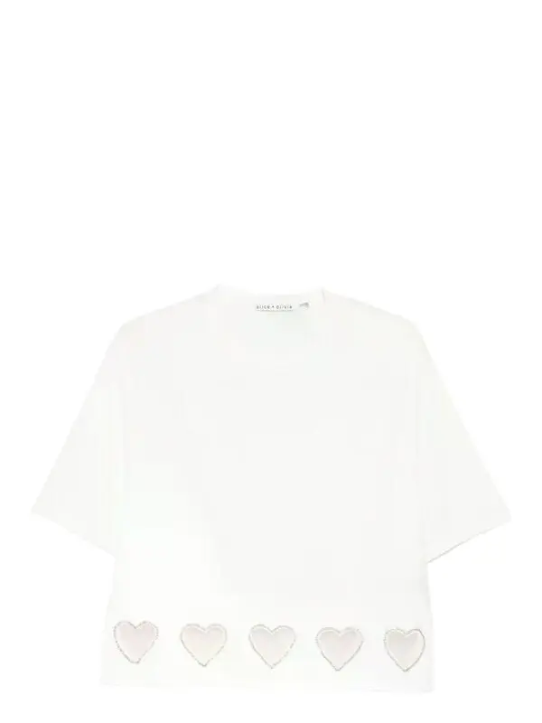 Alice + Olivia Evan Crystal Hearts Cut-out T-shirt - Neutrals