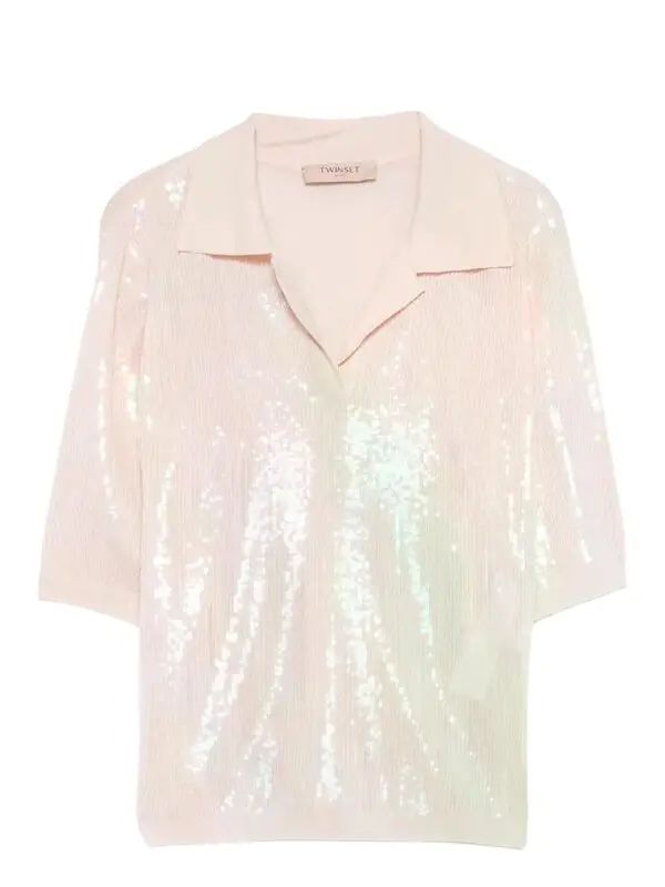 TWINSET Sequin Embellished Collared Shirt - Pink
