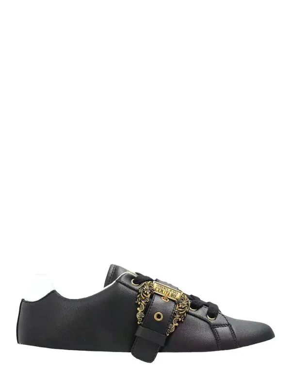 Versace Buckle Leather Sneakers - Black
