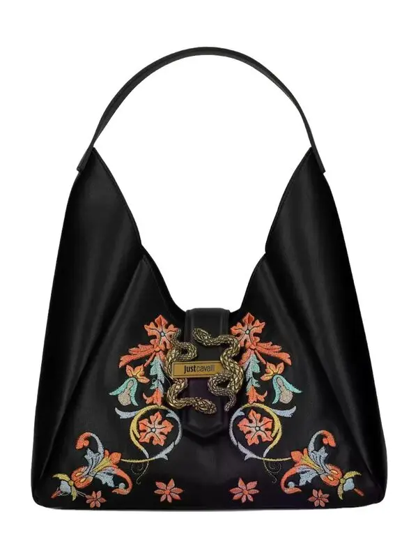 Just Cavalli Floral Snake Shoulder Bag - Black