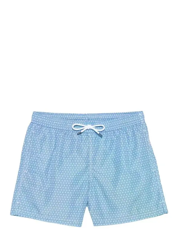 Fedeli Geometric-print Swim Shorts - Blue