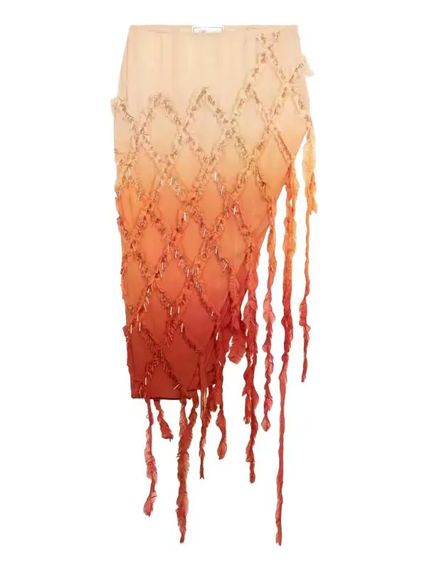 Blumarine Asymmetrical Fringed Skirt - Orange