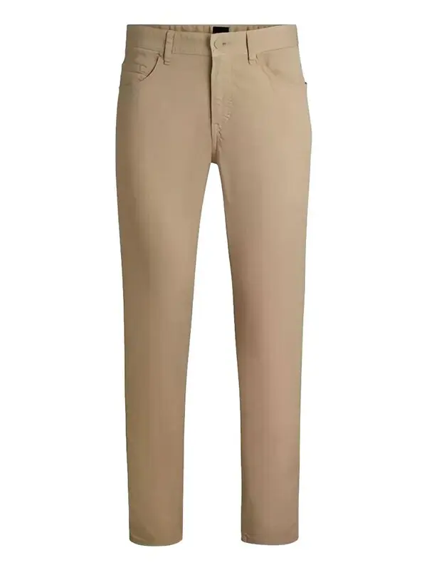 BOSS Straight Trousers With Logo Patch - Neutrals