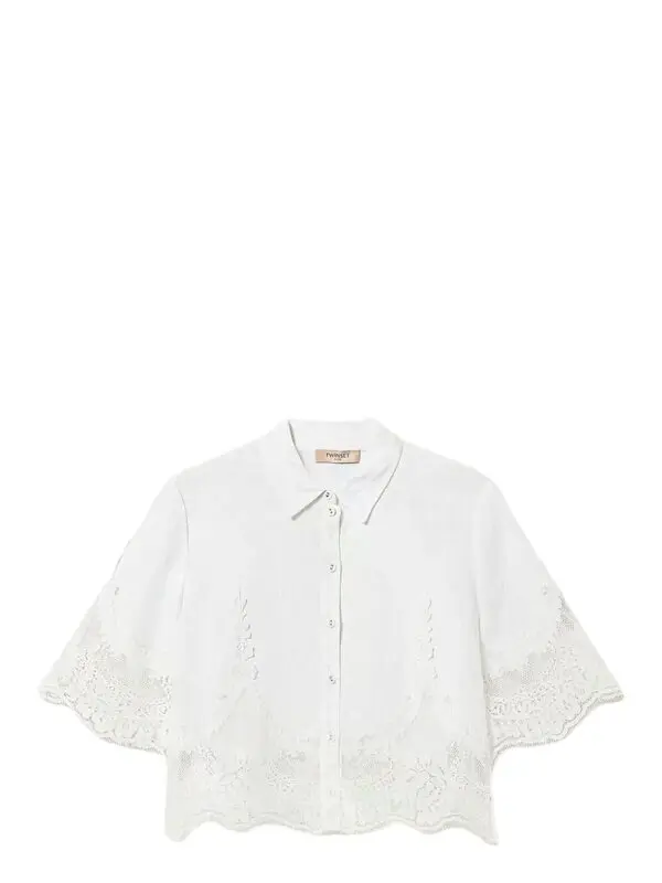 TWINSET Lace-detail Linen Shirt - White