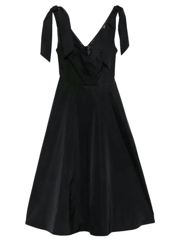 Elisabetta Franchi Tie-shoulder V-neck Midi Dress - Black