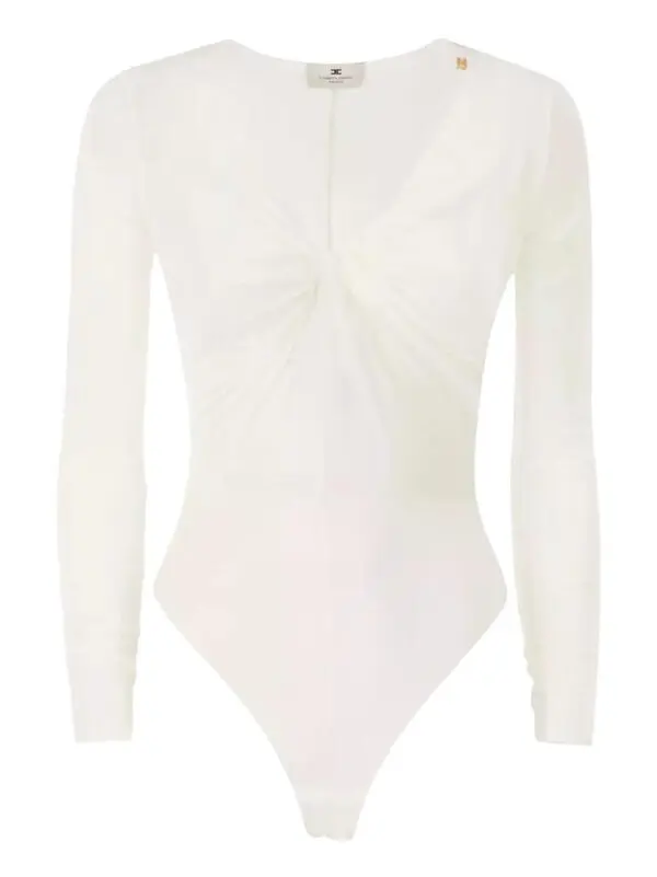 Elisabetta Franchi Draped Bodysuit With Logo Plaque - White
