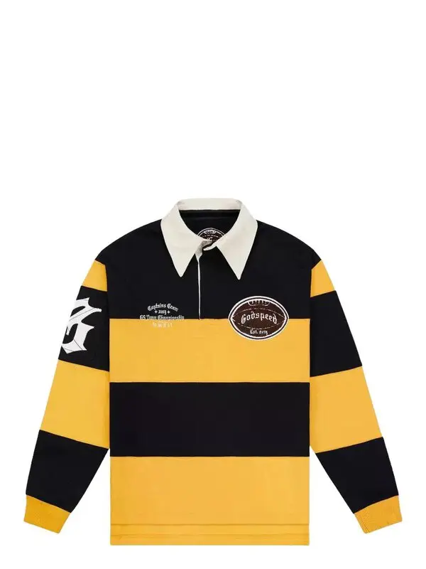 GODSPEED Striped-pattern Rugby Polo-shirt - Black