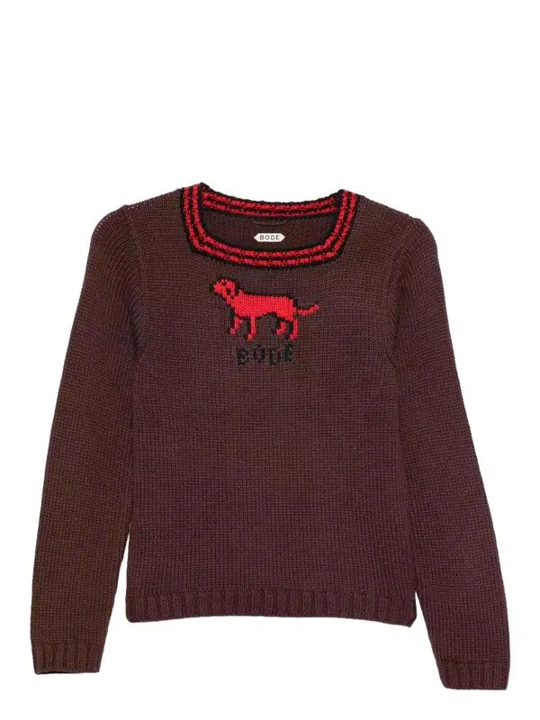 BODE Intarsia Knit Lapdog Sweater - Brown
