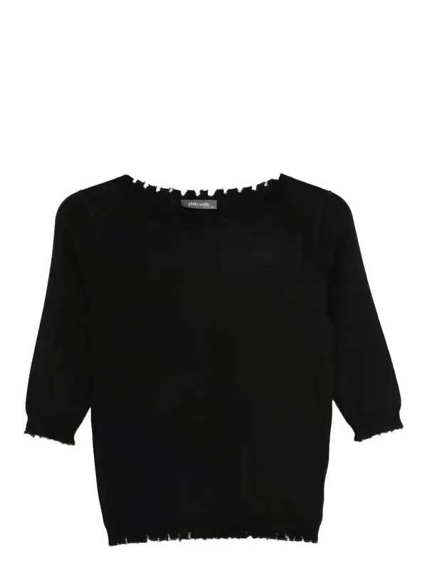 PHILO-SOFIE Frayed Short-sleeved Sweater - Black