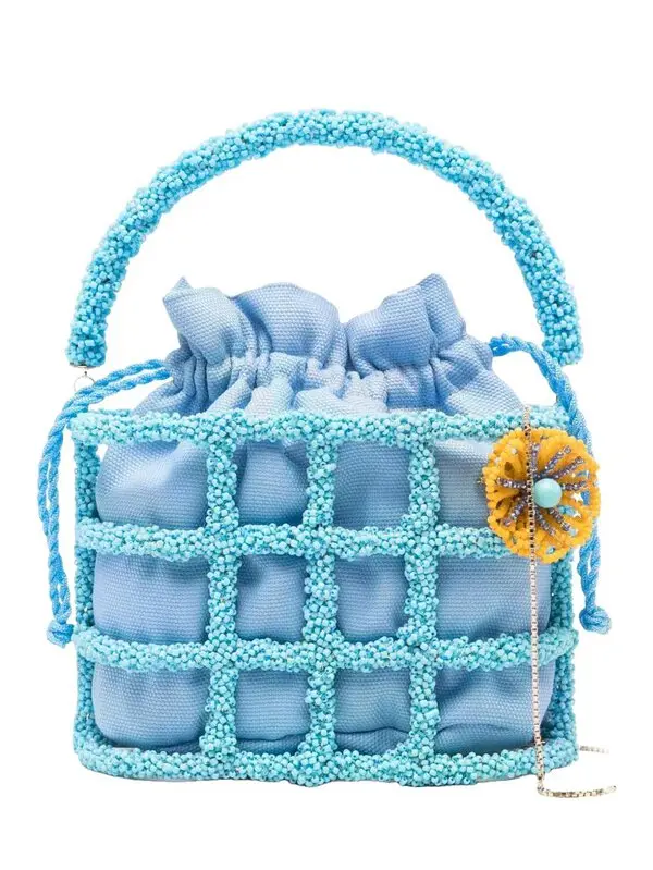 Rosantica Mini Beaded Floral Tote Bag - Blue