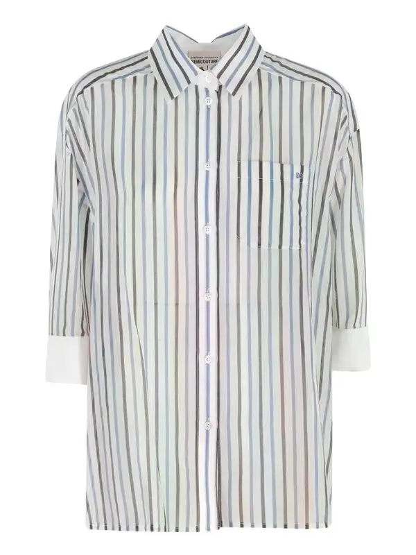 SEMICOUTURE Striped Pocket Shirt - Blue