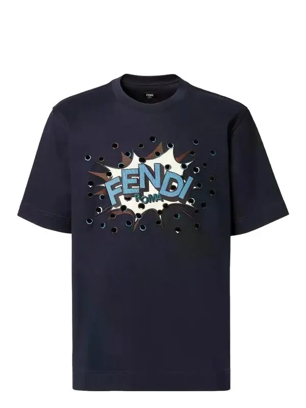 Fendi Graphic-appliqué T-shirt - Blue