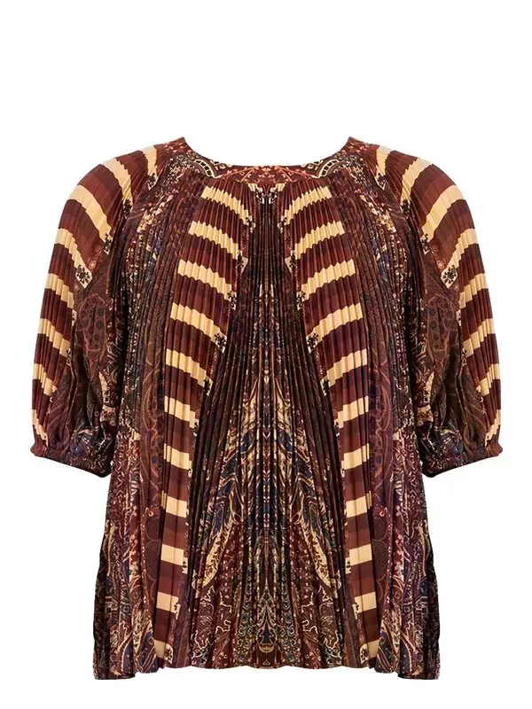 Ulla Johnson Pleated Striped Blouse - Brown