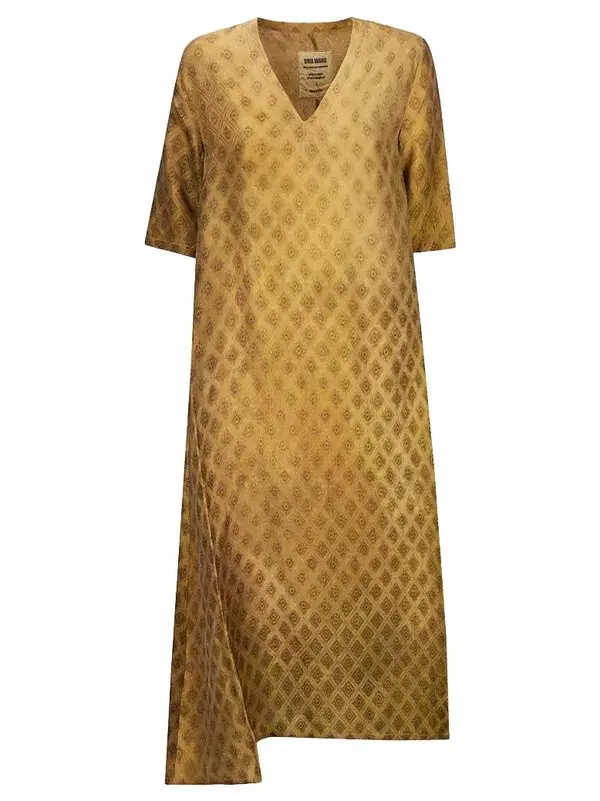UMA WANG Apostle V-neck Patterned Midi Dress - Brown
