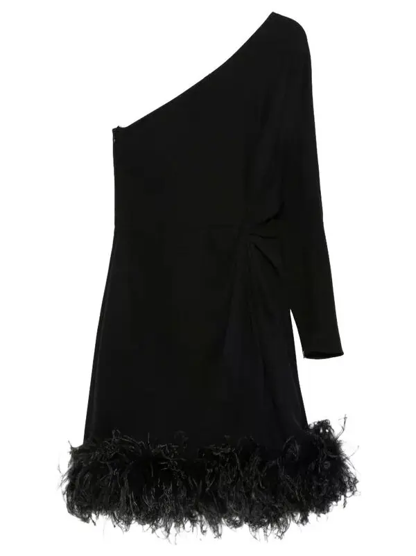 Valentino Garavani One-shoulder Feather Trim Dress - Black