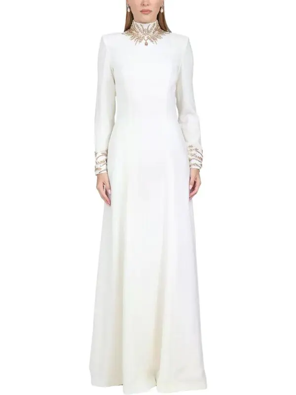 DINA MELWANI Embellished High-neck Gown - White