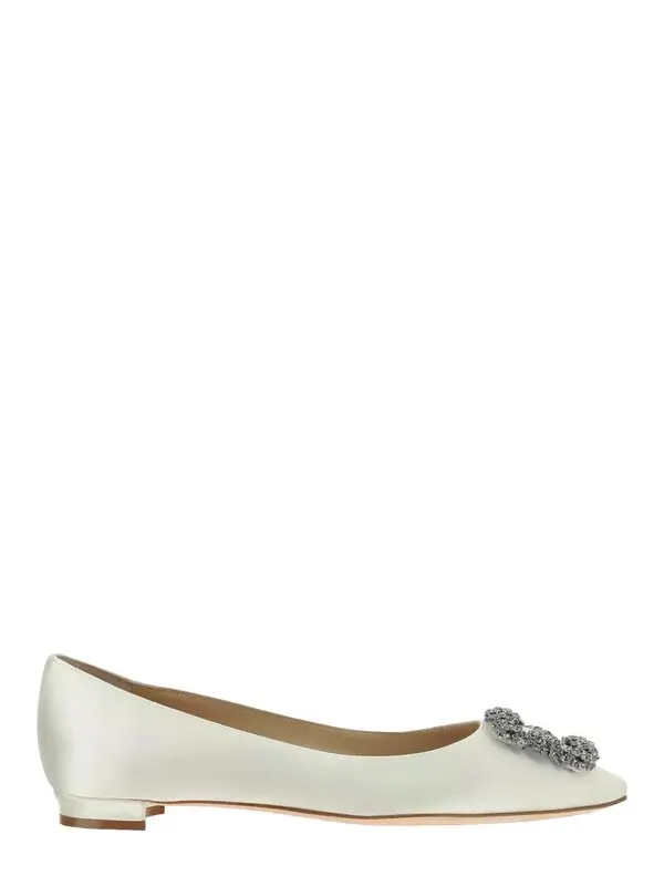 Manolo Blahnik Hangisi Satin Ballerina Shoes - White