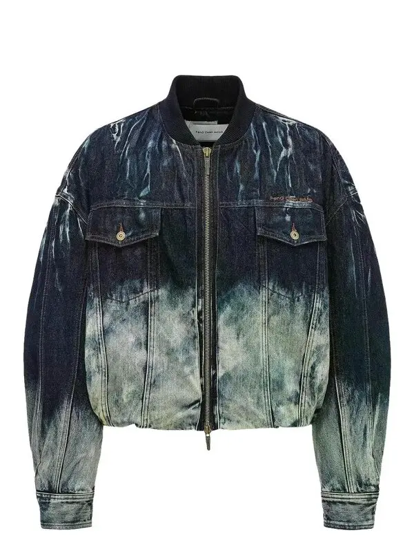 FENG CHEN WANG Gradient Distressed-effect Denim Jacket - Blue