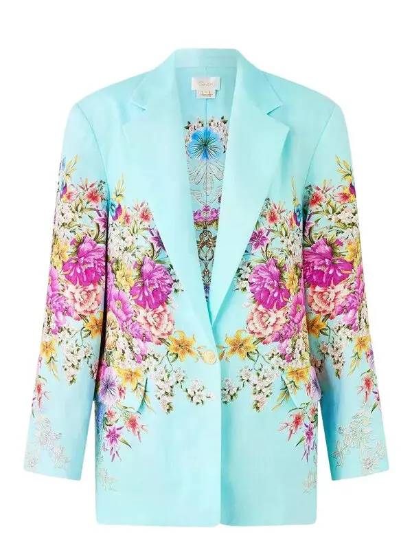 Camilla Floral-pattern Blazer - Blue