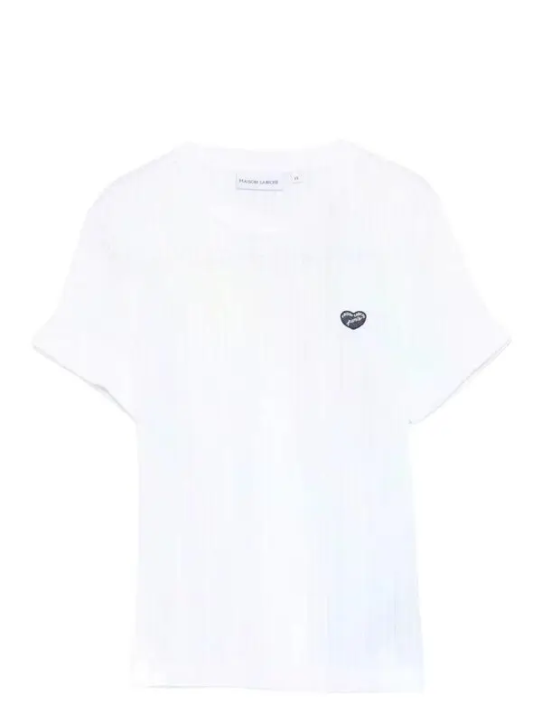 Maison Labiche Ribbed Heart-appliqué T-shirt - White