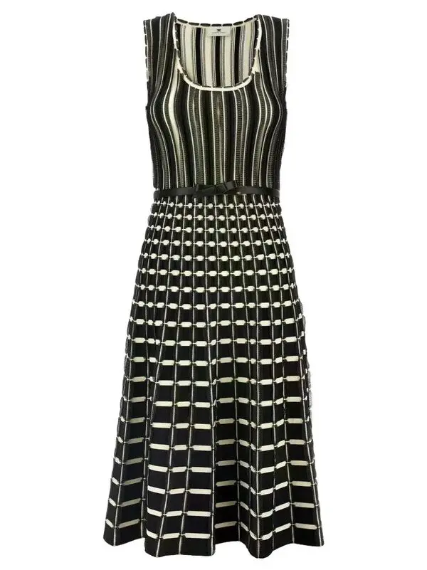 Elisabetta Franchi Belted Striped Midi Dress - Black