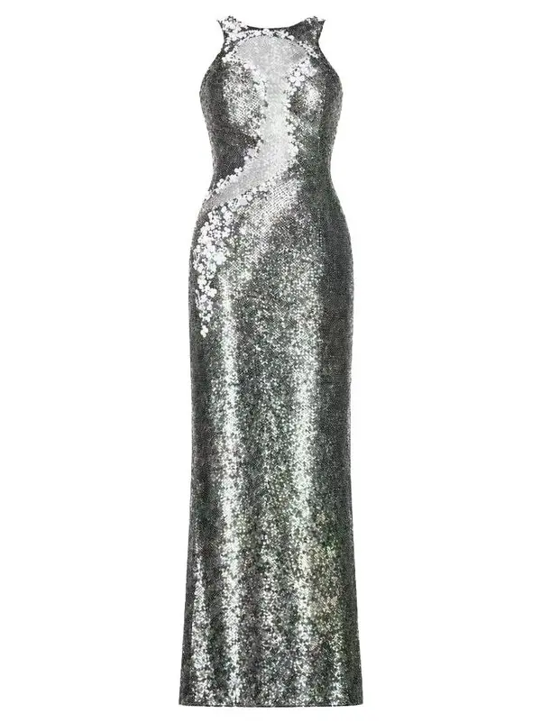 LETHICIA BRONSTEIN Zilma Floral-embellished Maxi Dress - Silver