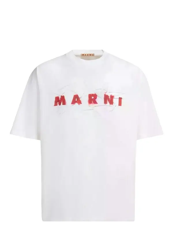 Marni Wrinkled-logo Short-sleeve T-shirt - White