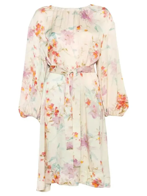 Herno Floral-pattern Mini Dress With Tie Waist - Neutrals