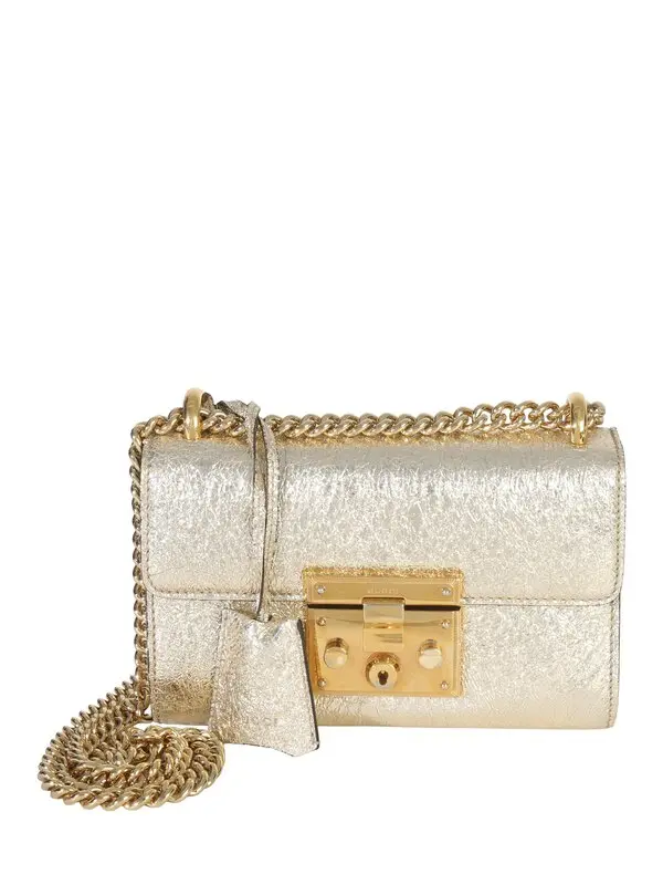 Gucci Metallic Crinkled Leather Padlock Chain Bag - Gold