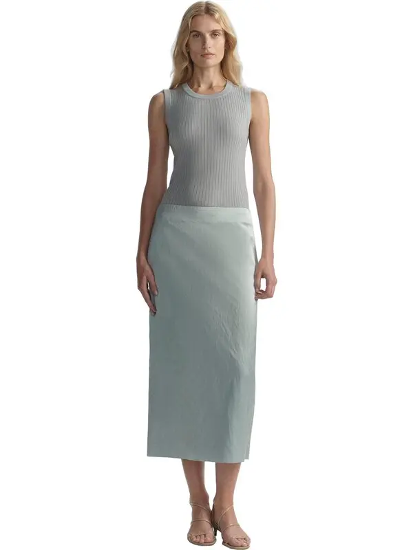 A.L.C. Phoebe Cotton Metal Satin Midi Skirt - Marine Layer